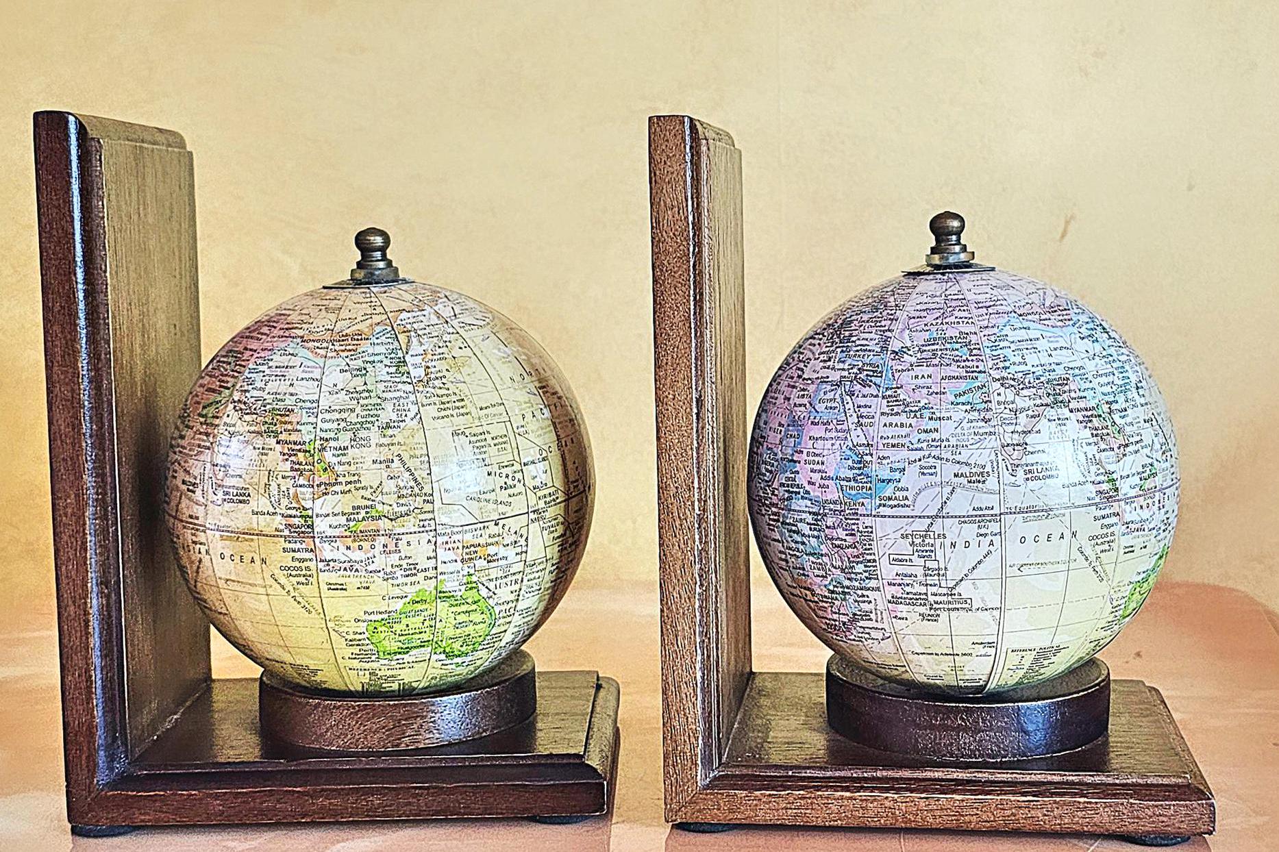 Vintage Globe Bookends – Wooden World Map Décor - Etsy Australia