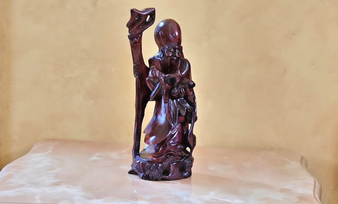 Hand Carved Shou Lao Xing Statue: Chinese God of Longevity, Vintage ...