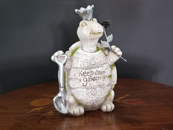 Turtle Figurine With Shovel and Flower Stem in Hand Captioned: - Etsy