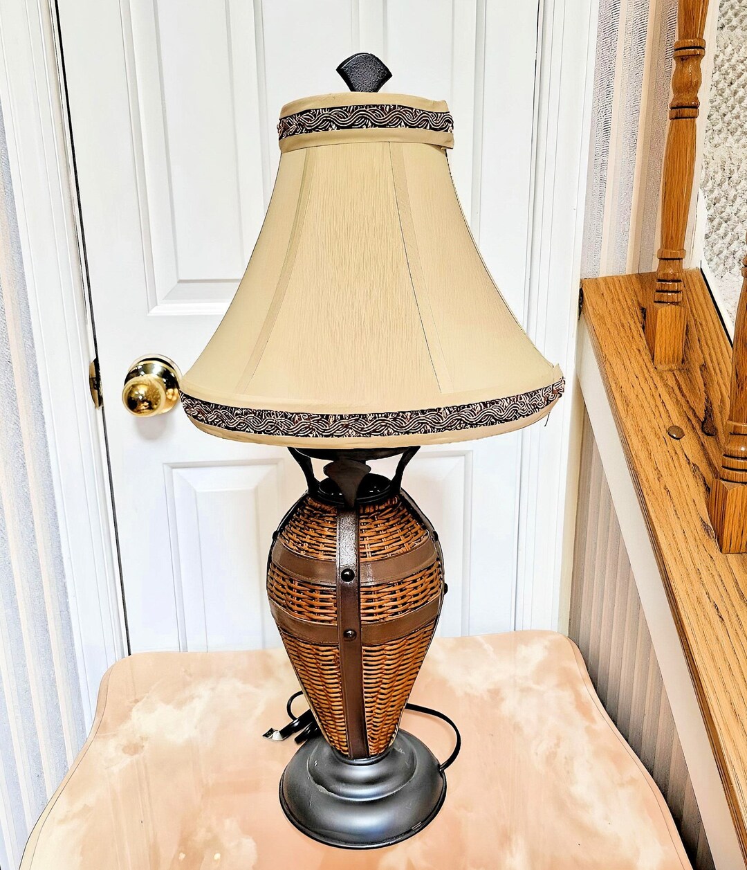 Mid-century Modern Wicker Faux Leather Table Lamp With Shade Free ...