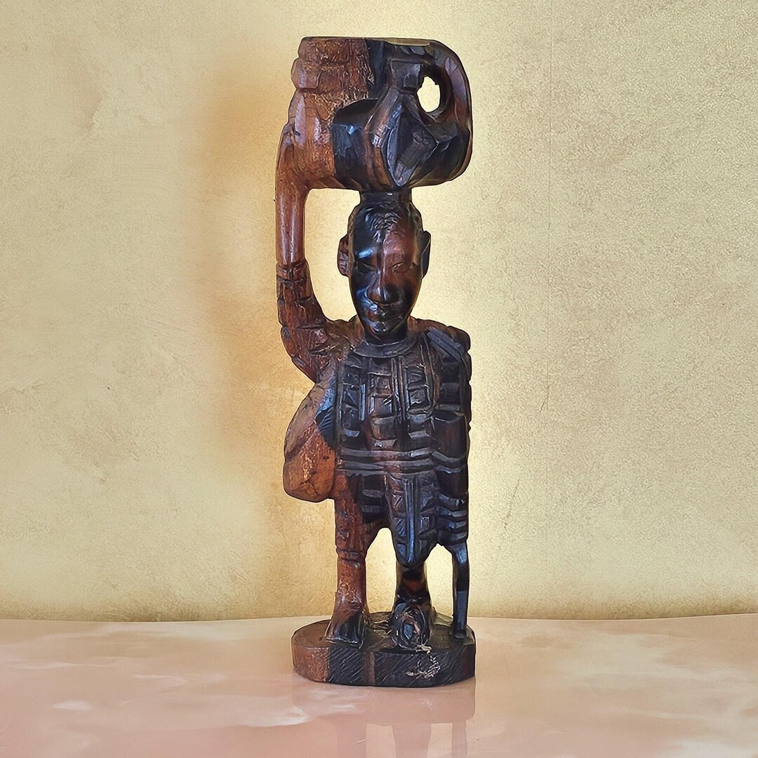 African Carved Wood Hunting Figure, Hand Carved Wooden Sculpture ...
