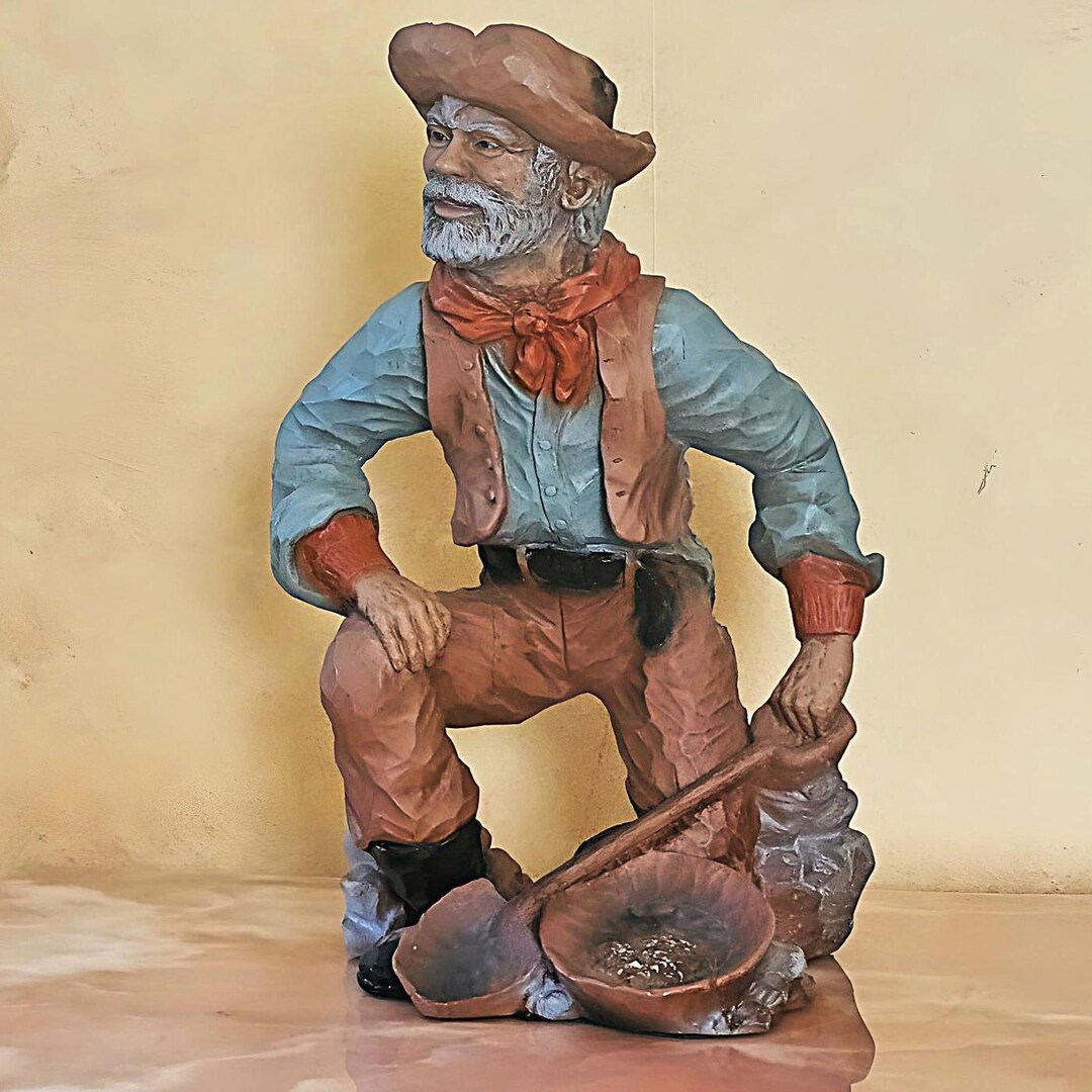 Cowboy Figure Panning for Gold Signed "1976 Universal Statuary Corp ...