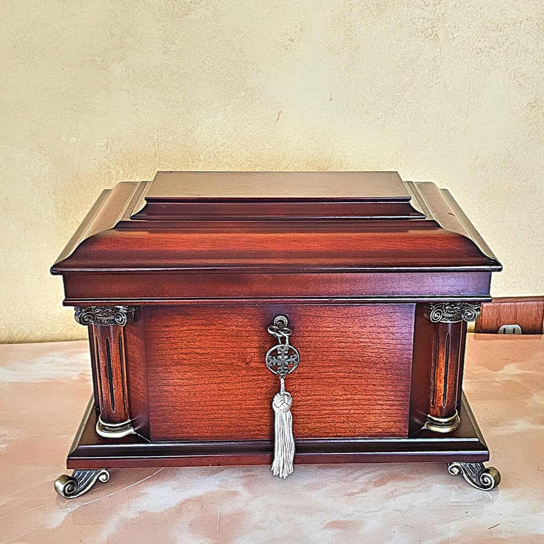 Vintage Bombay Company Mahogany Jewelry Box: Brass Accents & Tassel ...