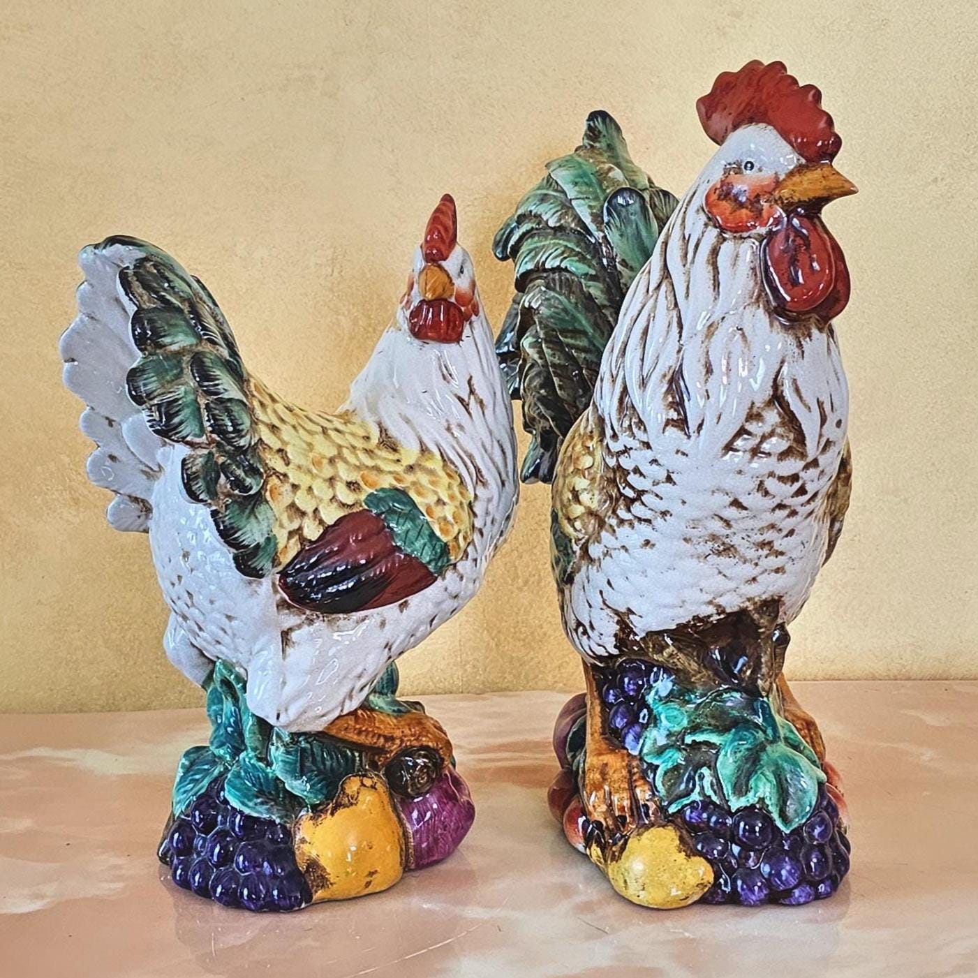 Vintage Italian Ceramic Rooster and Hen Figurines - Etsy