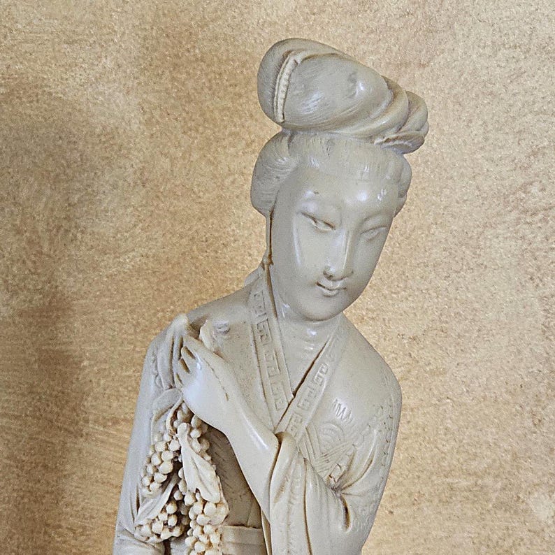 Chinese Ivory Lady With Flowers - Elegant Vintage Asian Lady Figurine ...