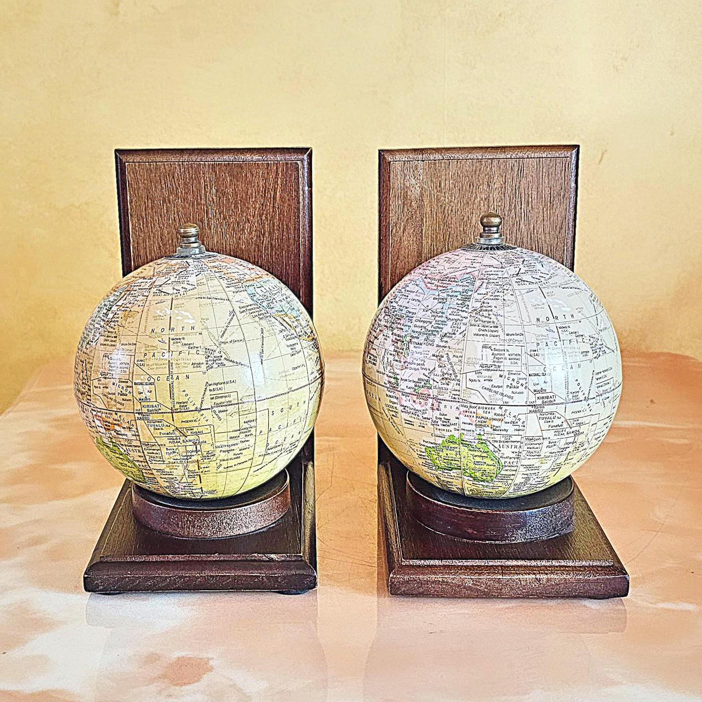 Vintage Globe Bookends – Wooden World Map Décor - Etsy