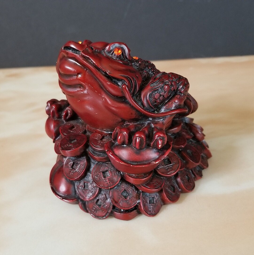 Red Resin Toad With Crystal Studs, Vintage Chinese Good Luck Frog ...