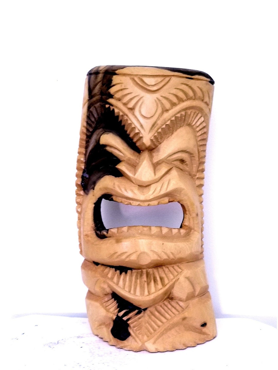 Tiki Wood Mask Hand Carved in the USA, Pine Wood Mask for Tabletop or ...