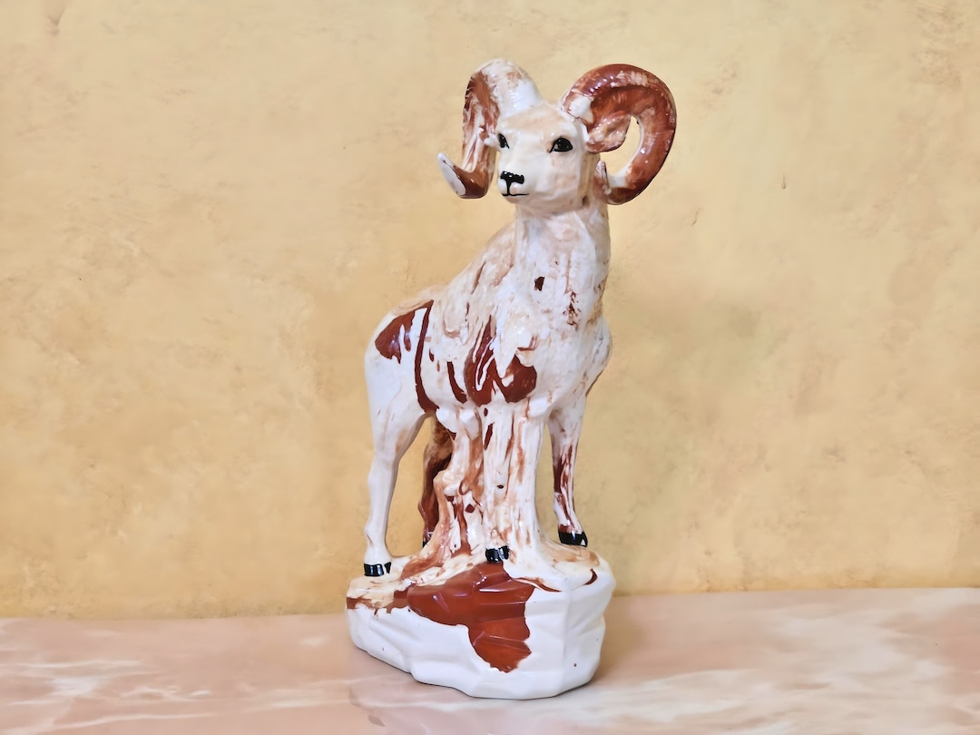 Alaskan Ceramic Glazed Clay Ram Figurine, Vintage Bighorn Statue, Sheep ...
