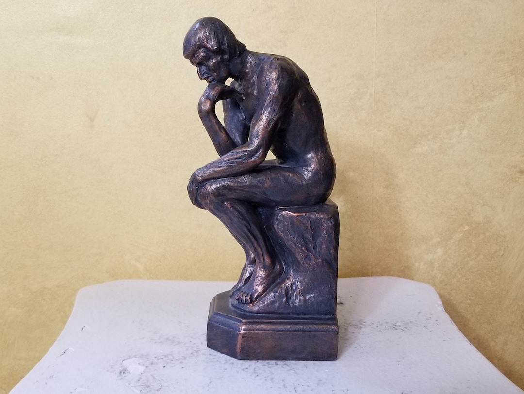 Figurative Sculpture of A Deep Thinker, Sitting Man in Deep Thought, Bronze Toned Resin Statue ...