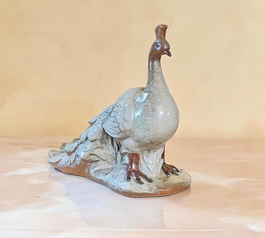 Peacock Ceramic Pottery Sculpture, Vintage Bird Statue, Large Peacock ...