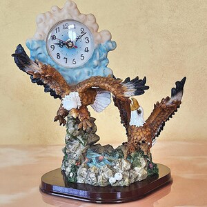 Majestic Bald Eagle Clock With Pendulum on A Polished Wood Base Hand-painted Resin Sculpture - Etsy