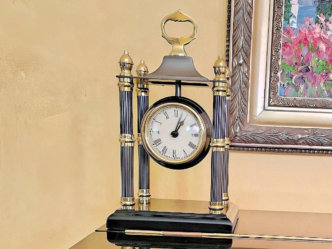 Bombay Company Mantel Clock, Vintage Brass and Marble Analog Clock ...