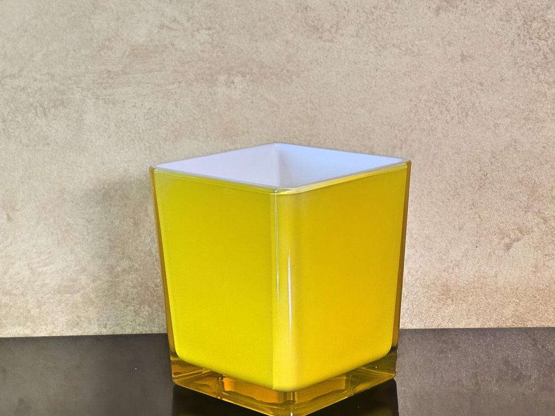 Bright Yellow Glass Flower Pot, Teleflora Glass Cube for Plants and ...