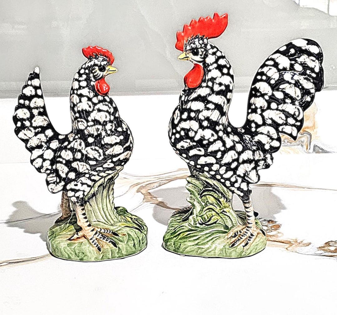 Vintage Ceramic Rooster and Hen Figurine Set: Farmhouse Kitchen Decor ...
