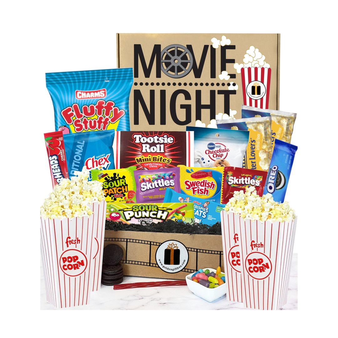 Movie Night Care Package Popcorn Candy Gift Basket for College Students ...