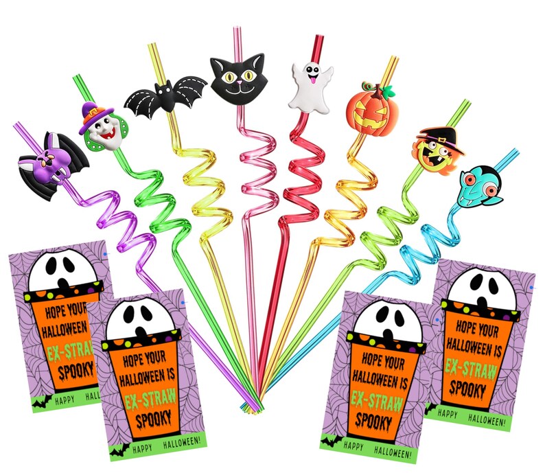 Halloween Crazy Straw Party Favors: Personalized Tags, Set of 6 - Etsy