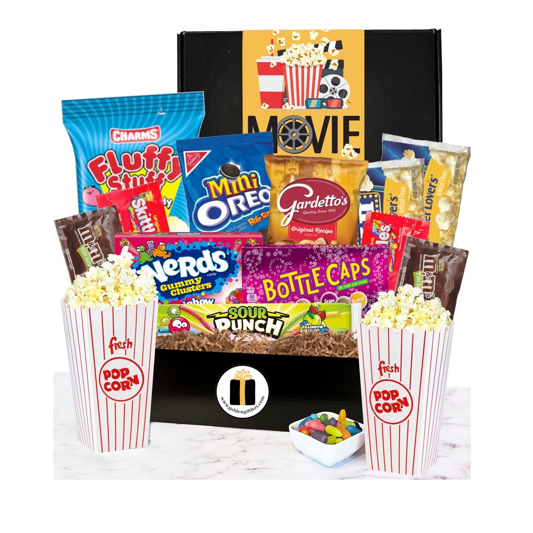Movie Night Gift Box - Movie Snack Care Package With Popcorn, Candy ...