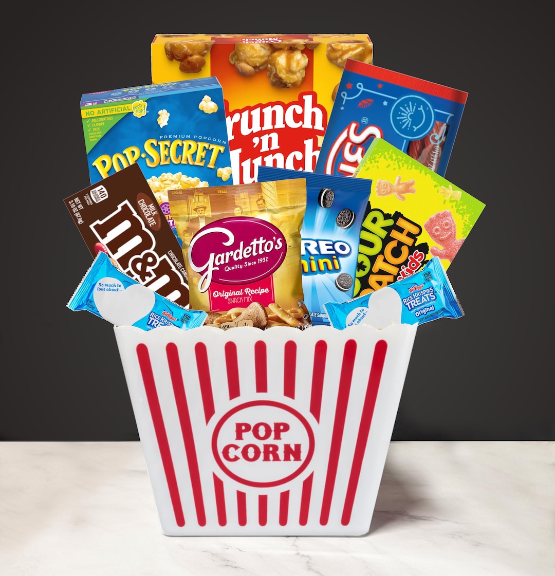 Personalized Movie Night Gift Basket | Filled Reusable Popcorn ...