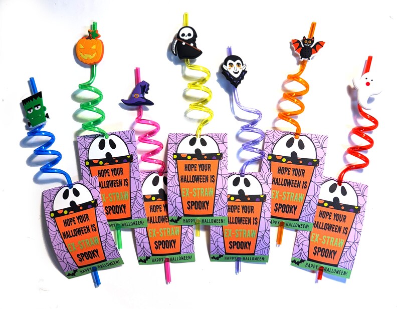 Halloween Crazy Straw Party Favors: Personalized Tags, Set of 6 - Etsy