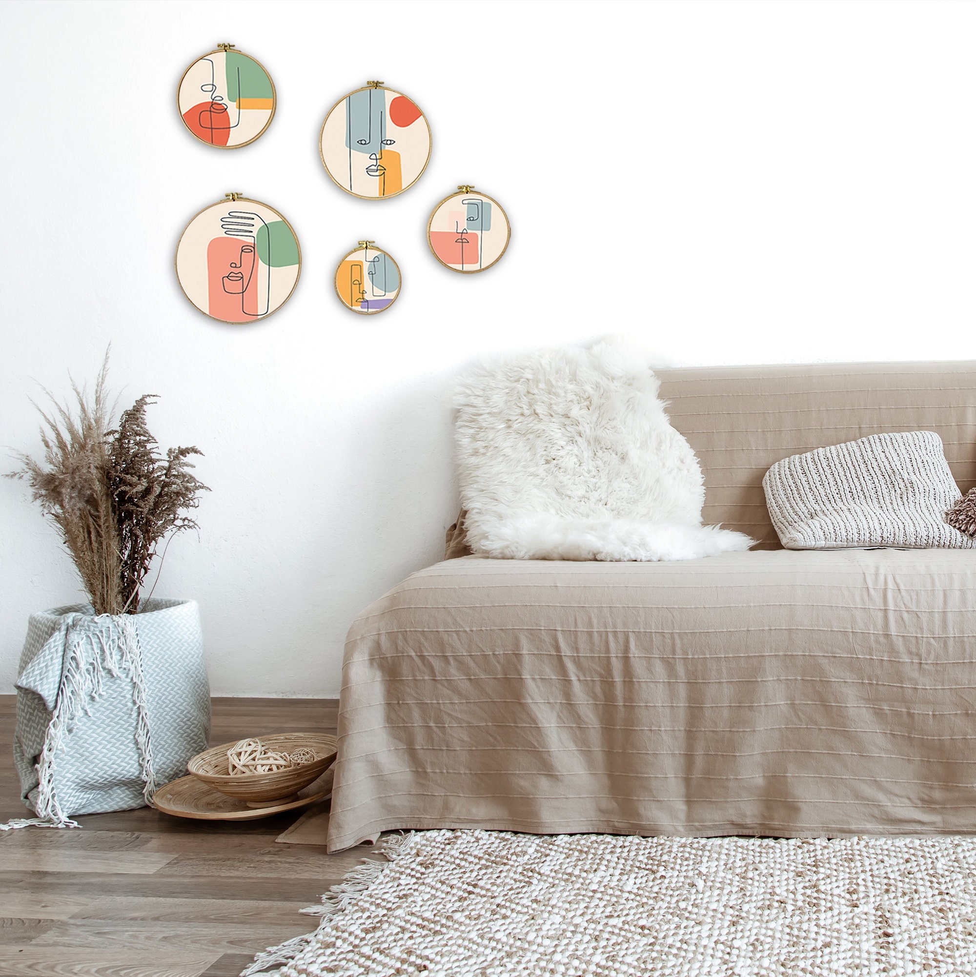 One Line Faces Minimal Wall Art Pastel Color Continuous Line Modern ...