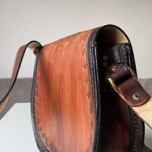 Women Vintage Style Rose Brown Leather Crossbody Shoulder Bag Handmade ...