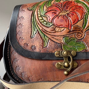Women Vintage Style Rose Brown Leather Crossbody Shoulder Bag Handmade ...