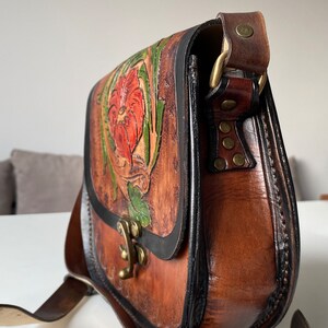 Women Vintage Style Rose Brown Leather Crossbody Shoulder Bag Handmade ...