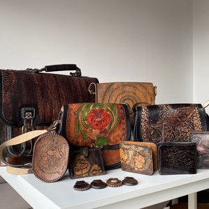 Women Vintage Style Rose Brown Leather Crossbody Shoulder Bag Handmade ...