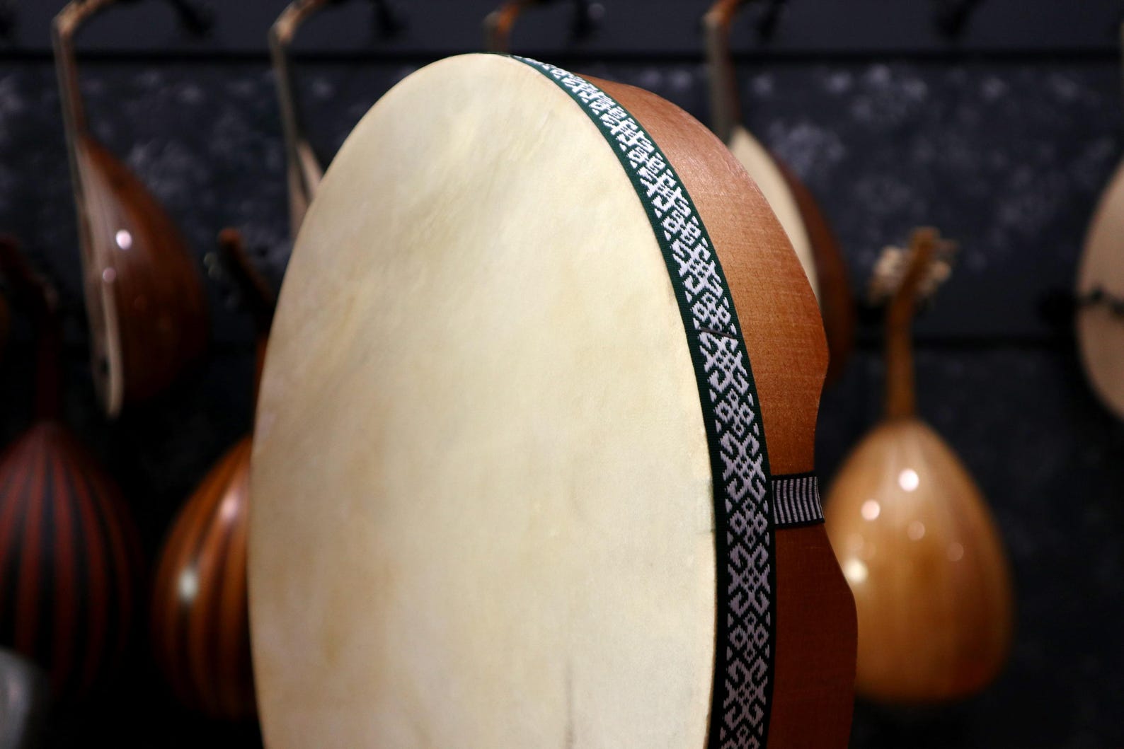 Sheepskin Bendir 14,3' Ethnic Music Frame Drum Wood Turkish Bendir Def ...