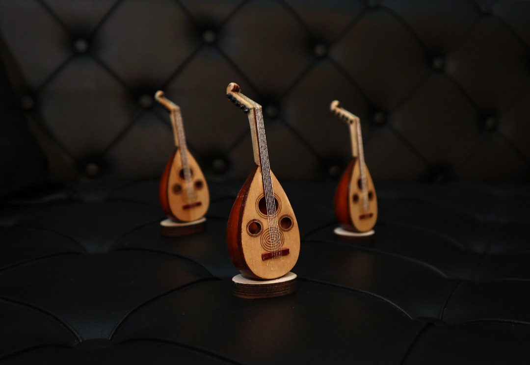 Handmade Wood Figurine Oud Instrument, Miniature Instrument Turkish Oud ...