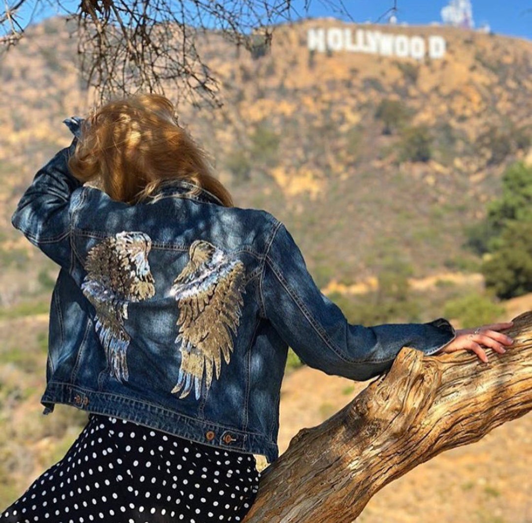 Hand Stitched Sequin Angel Wing Denim Jacket - Etsy