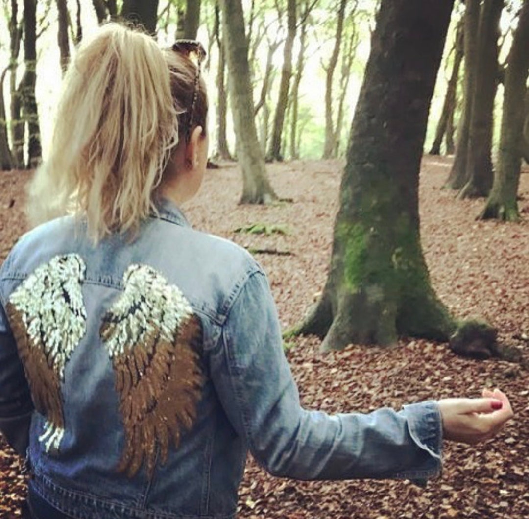 Personalised Denim Jacket, Womens Jacket, Angel Jacket, Angel Wing ...