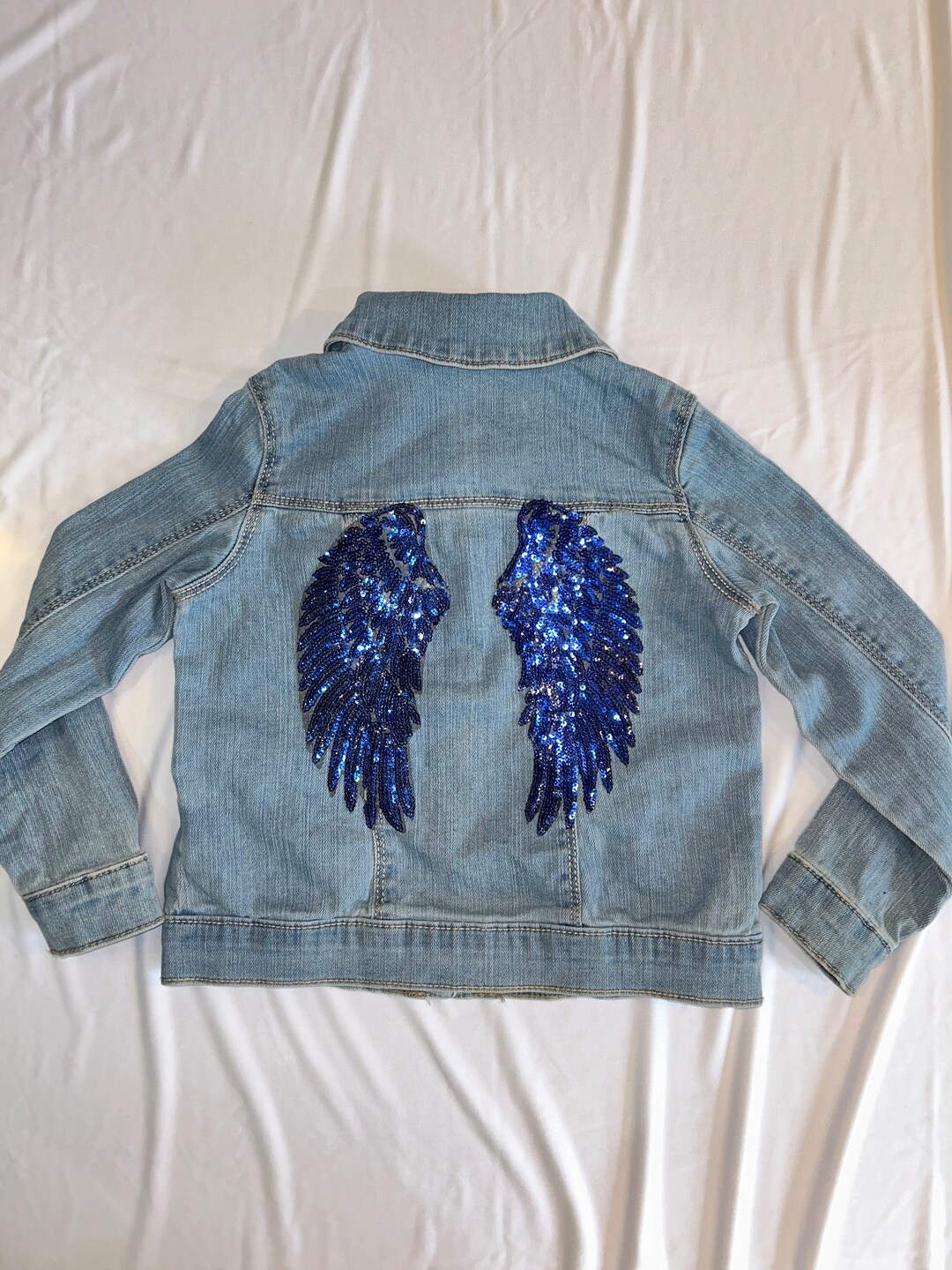 Kids Personalised Denim Jacket, Angel Wing Jacket in Blue, Sequin ...