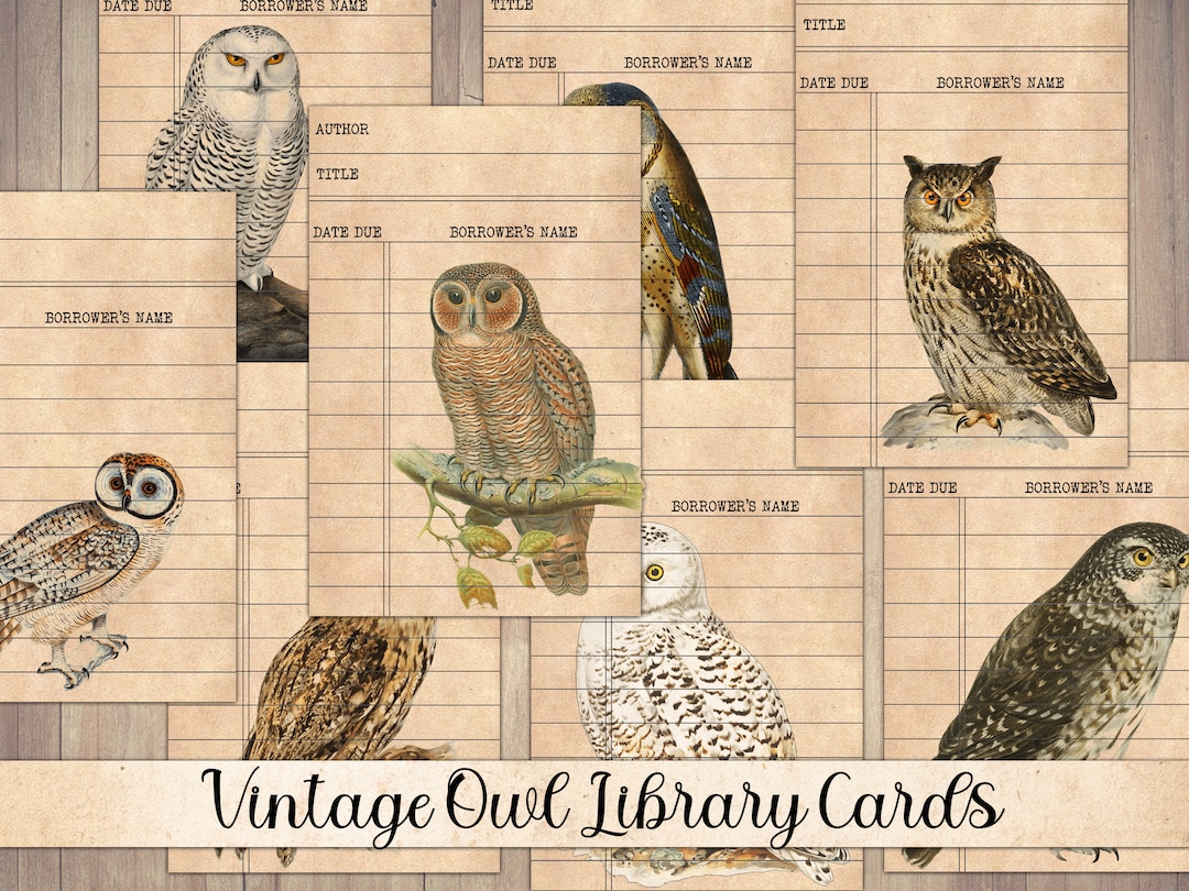 Printable Vintage Owl Library Cards, Fussy Cut, Ephemera Pack, Junk ...