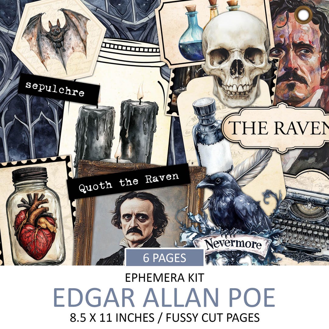 Vintage Edgar Allan Poe Ephemera Kit, Gothic Poet, Goth Aesthetic ...