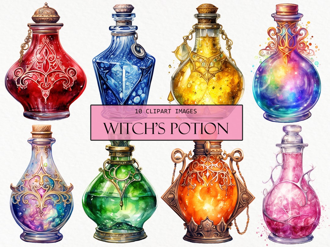 Watercolor Witch's Potions, Witch Jar Images, Halloween Illustration ...