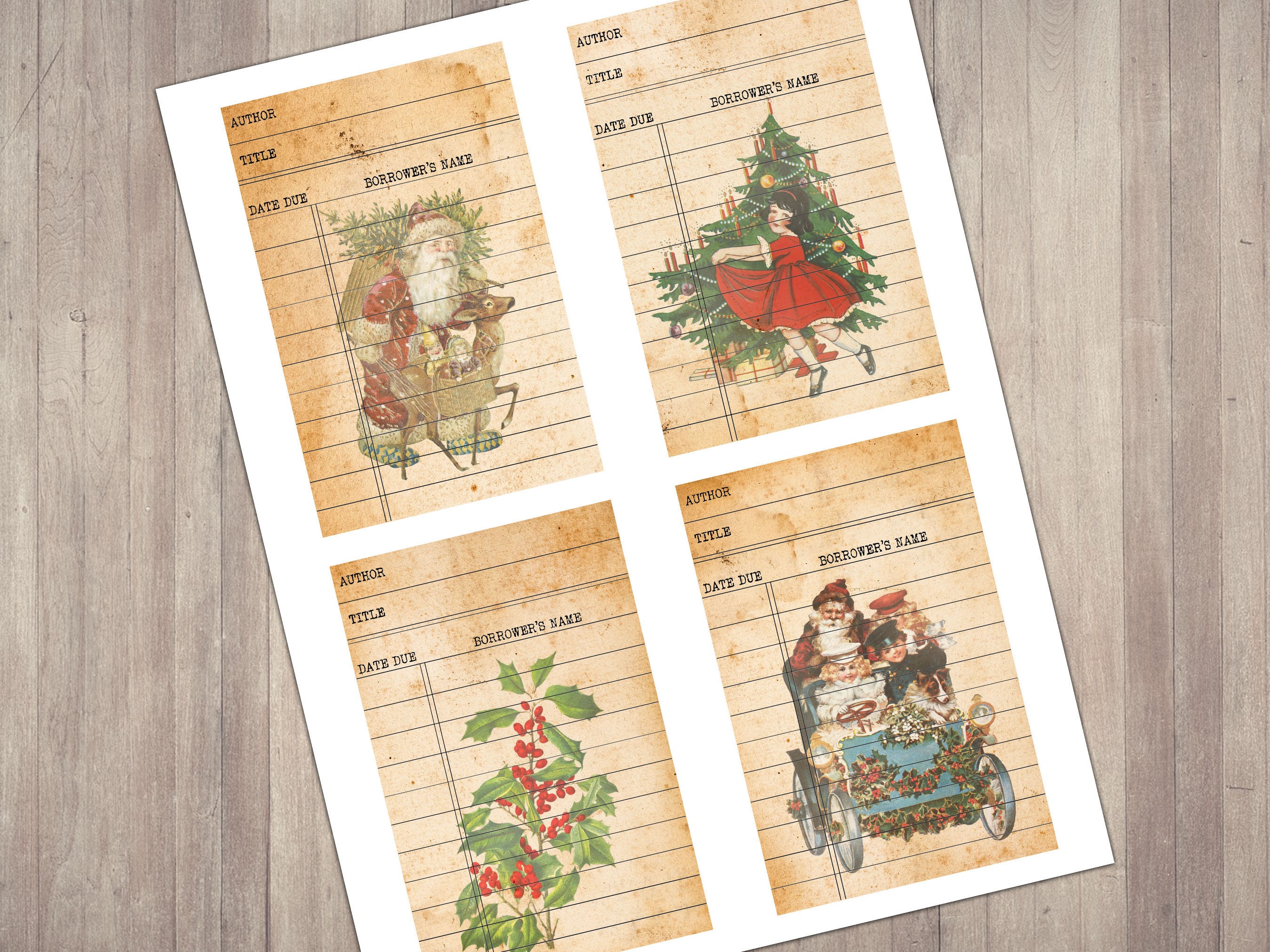 Printable Vintage Christmas Library Cards Fussy Cut Ephemera - Etsy