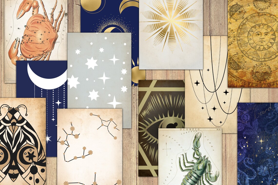 Celestial Collage Kit: 50 Astrology Ephemera Cards (digital Download ...