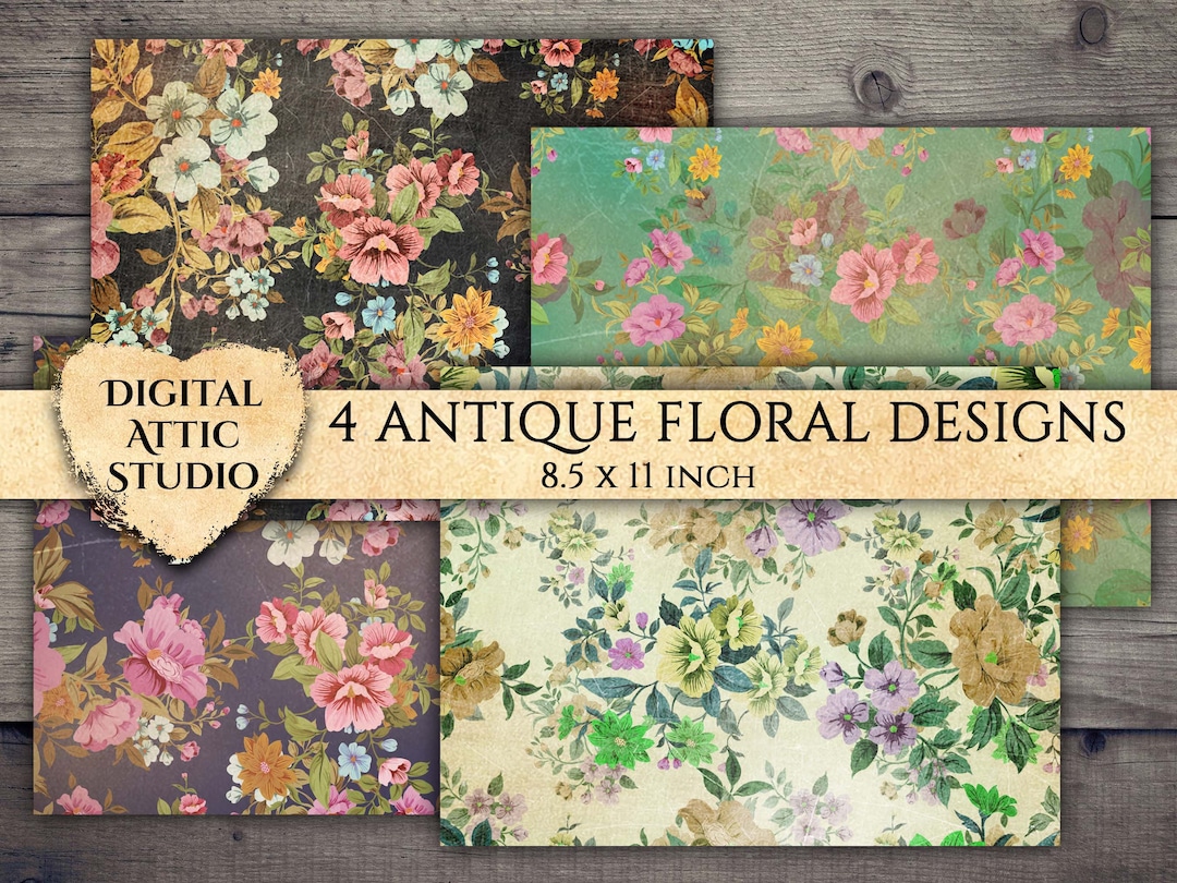 Digital Antique Floral Paper, Vintage Design, Paper Pack, Ephemera ...