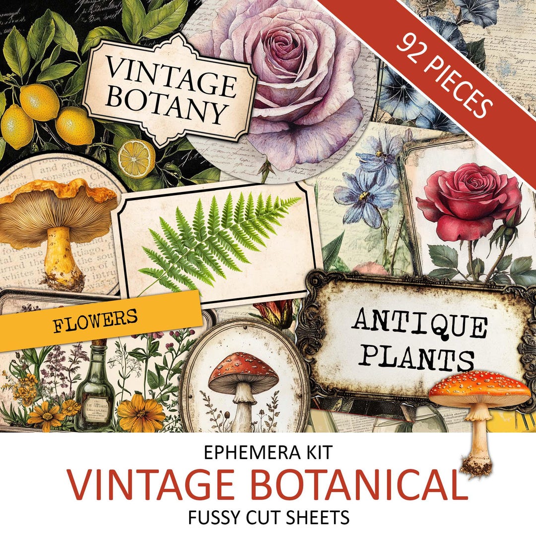 Vintage Botanical Ephemera Kit: Antique Plants, Flowers (digital ...