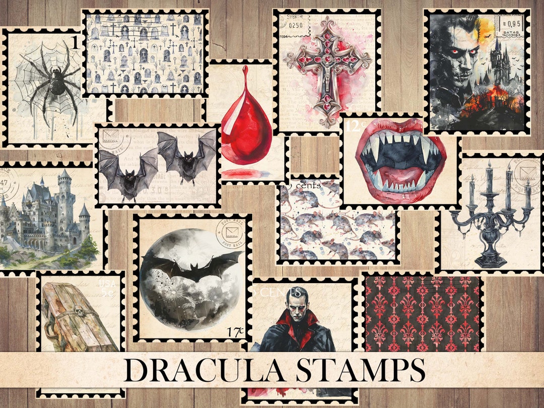 Vintage Dracula Stamps, Antique Ephemera, Fussy Cut, Sticker Sheet ...