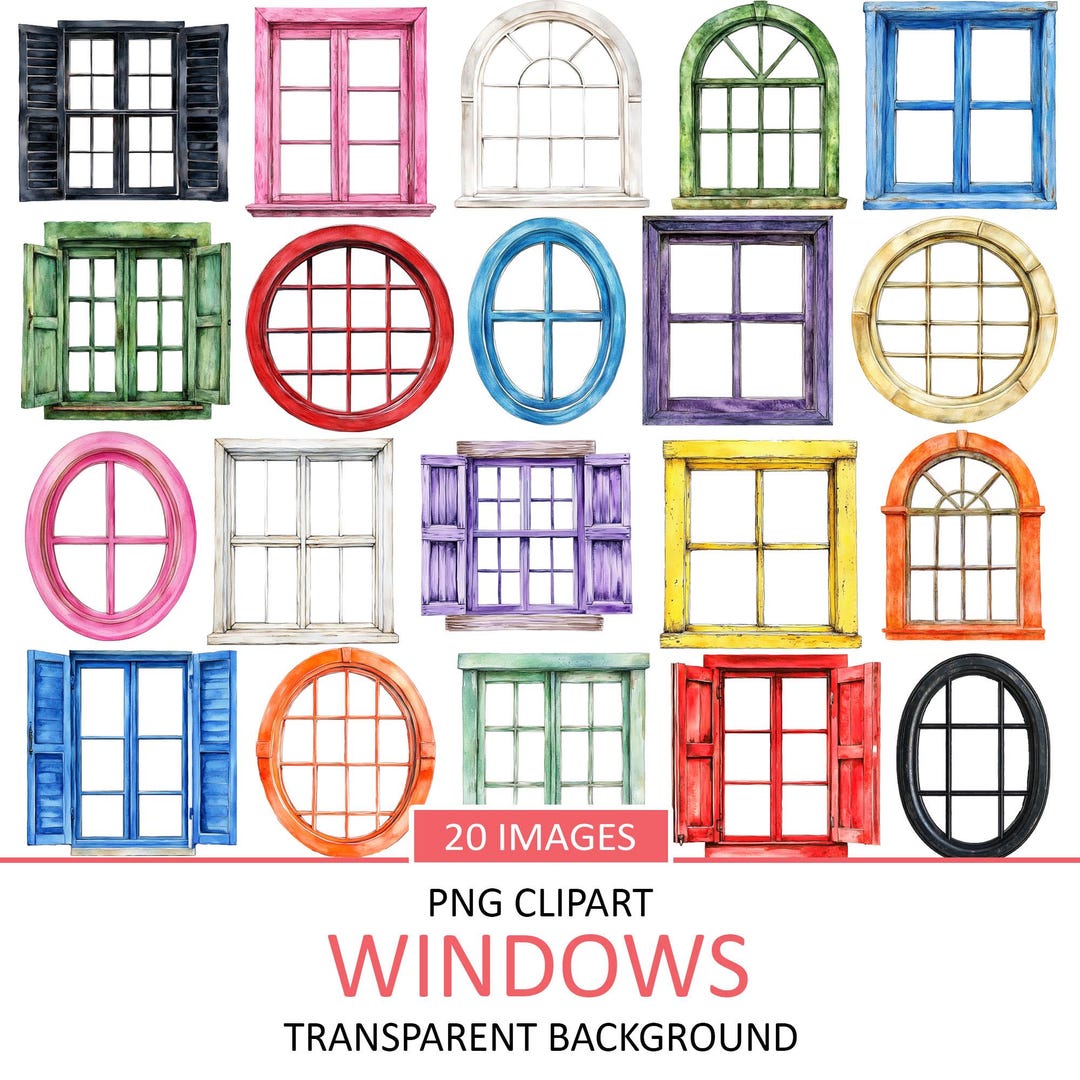 Watercolor Window Clipart: Colorful Architecture Illustrations (PNG ...
