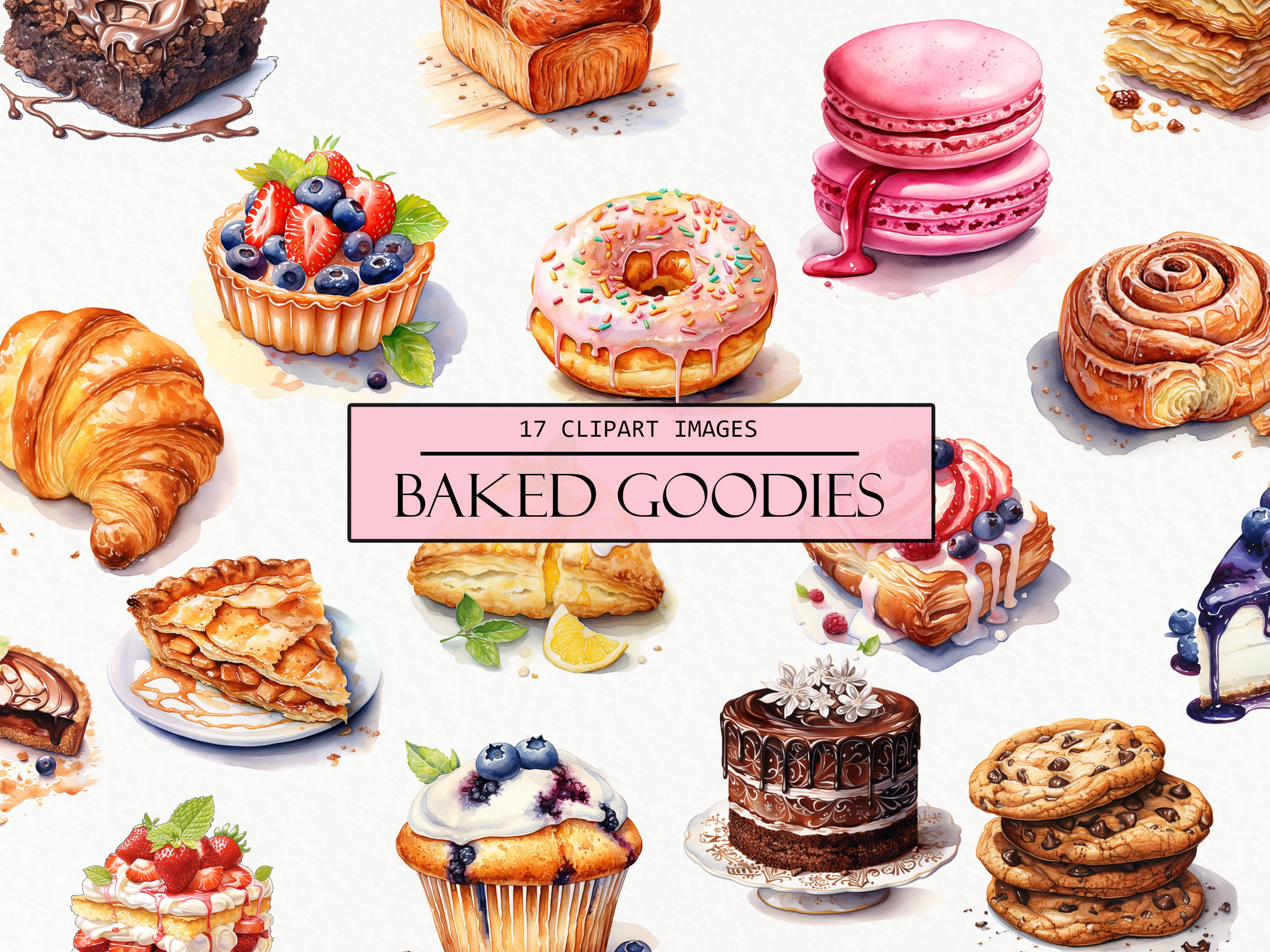 Baked Goods Clip Art Background Baking Bundle Watercolor Clipart,