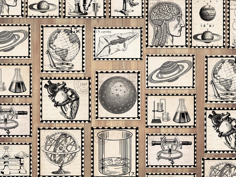 Vintage Science Stamps: Antique Ephemera for Junk Journals (digital ...