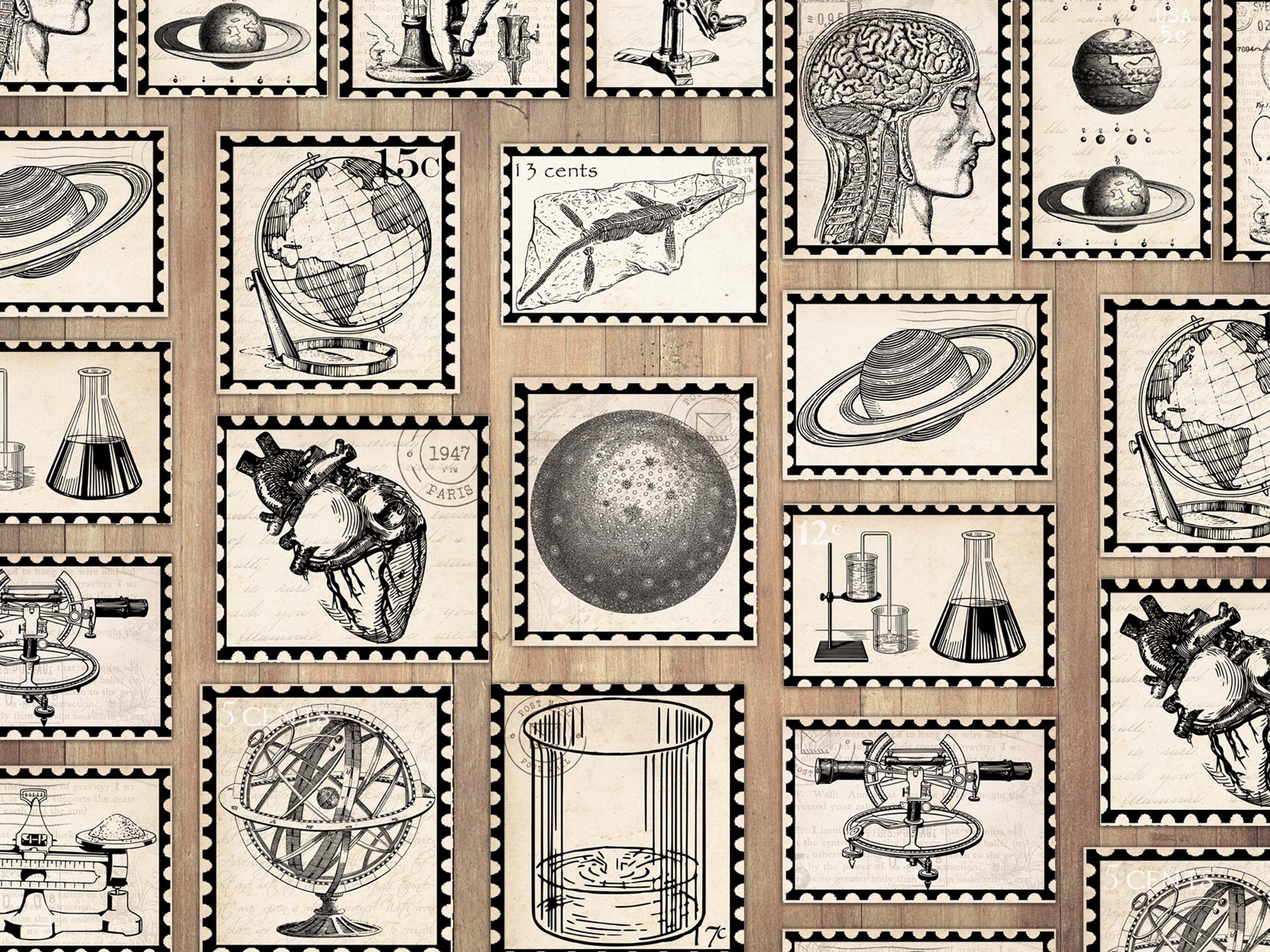 Vintage Science Stamps: Antique Ephemera for Junk Journals (digital ...
