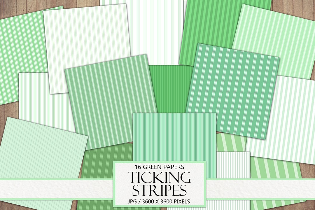 Green Ticking Stripe Paper: Scrapbook & Junk Journal Backgrounds ...