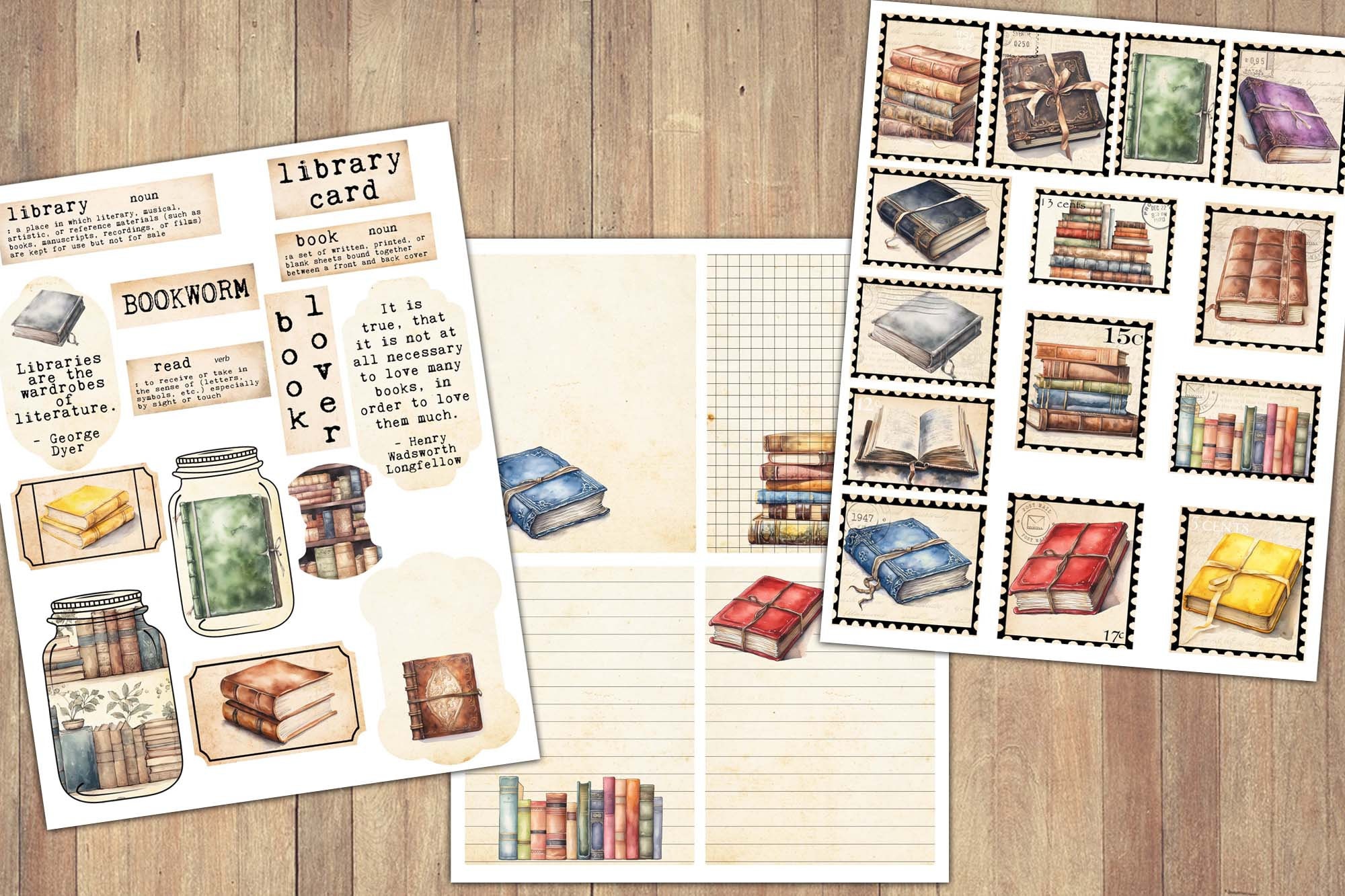 Printable Vintage Book Ephemera Kit: Junk Journal Collage Supplies ...