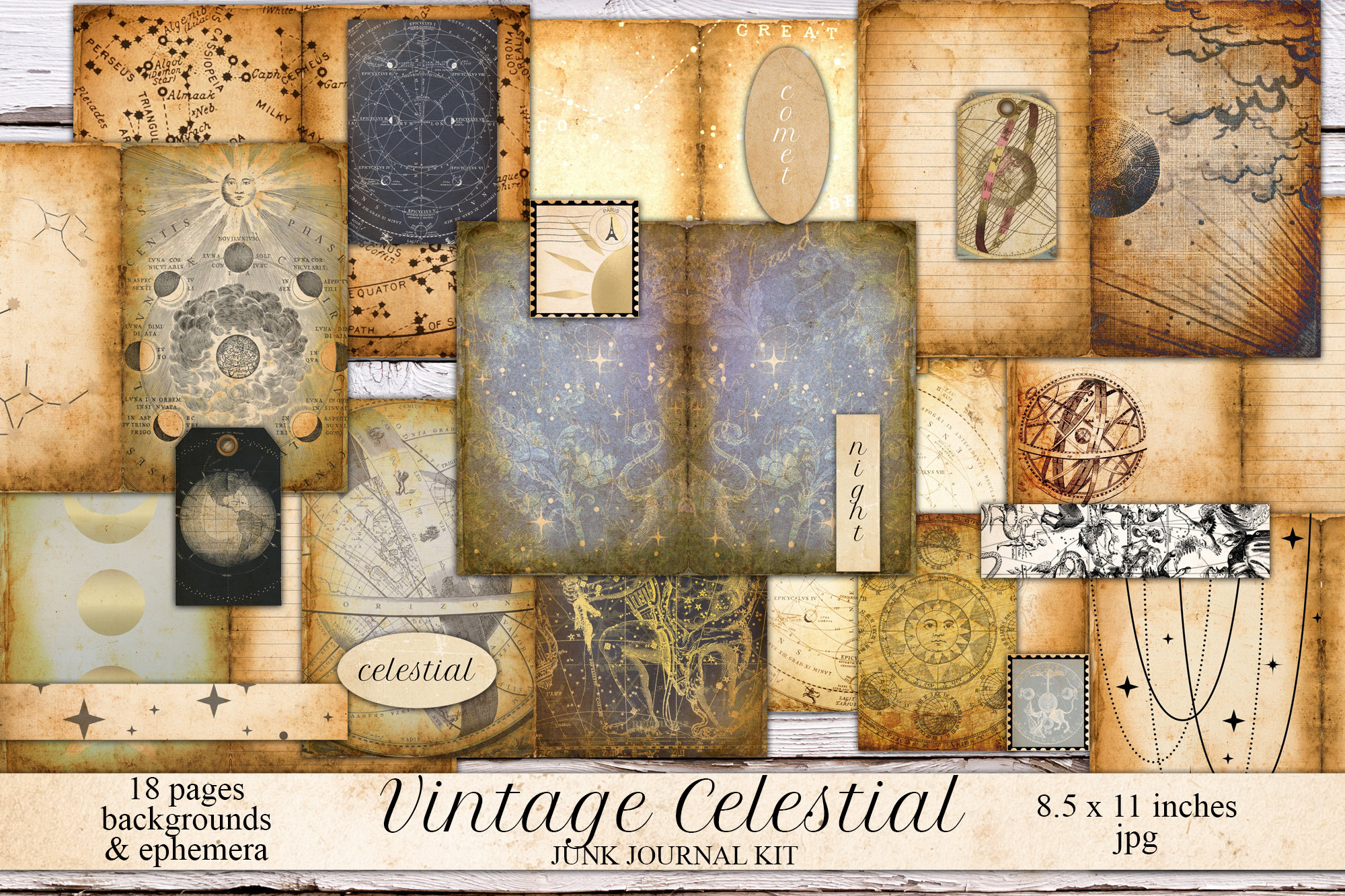 Printable Junk Journal Kit Vintage Celestial Ephemera Fussy - Etsy
