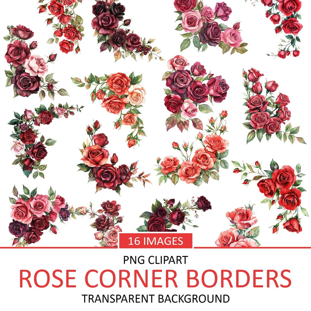 Red Roses Corner Border Clipart, Floral Design Decoration, Clip Art ...